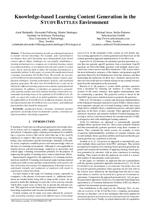 (PDF) Knowledge-based Learning Content Generation in the STUDYBATTLES ...