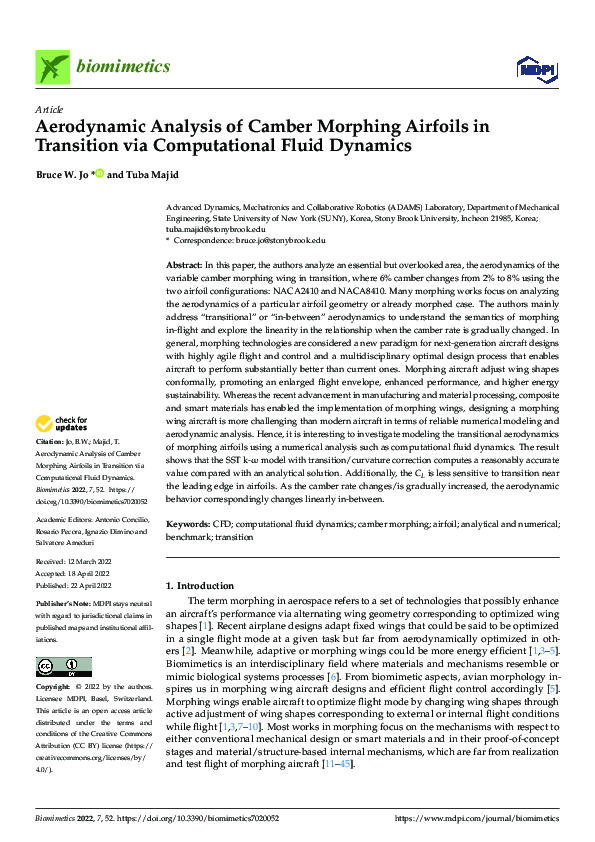 Pdf Aerodynamic Analysis Of Camber Morphing Airfoils In Transition Via Computational Fluid
