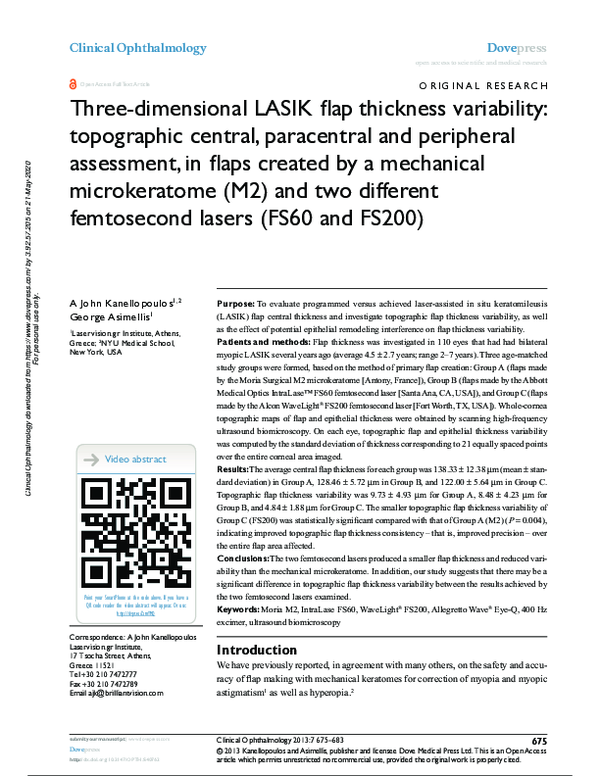 (PDF) Three-dimensional LASIK flap thickness variability: topographic ...