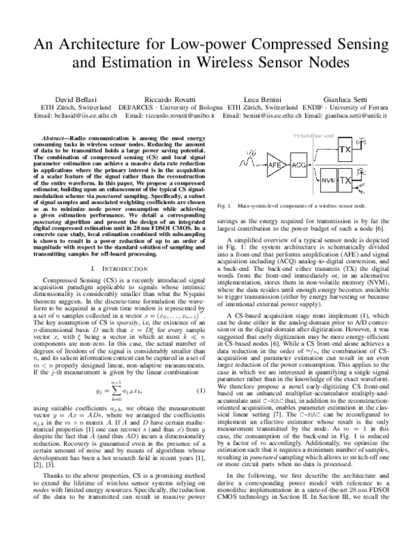 (PDF) An architecture for low-power compressed sensing and estimation in wireless sensor nodes