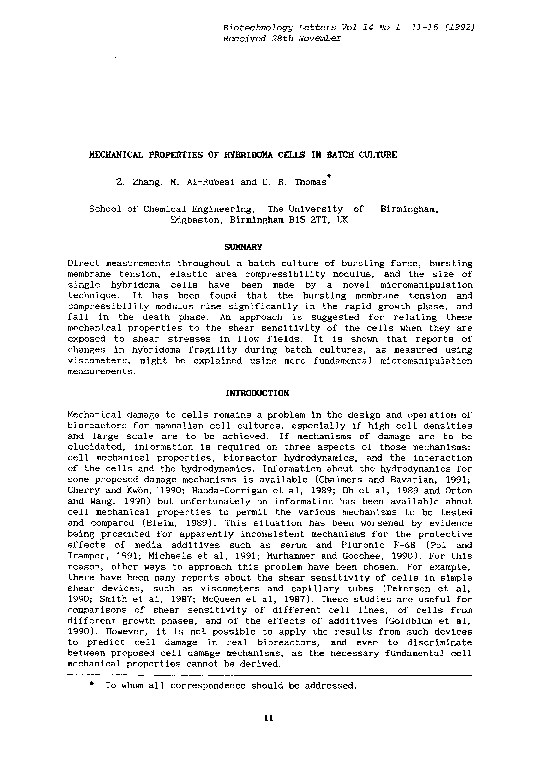 (PDF) Mechanical properties of hybridoma cells in batch culture