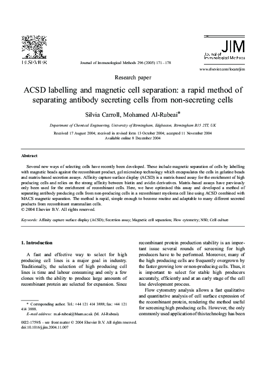 (PDF) ACSD labelling and magnetic cell separation: a rapid method of ...