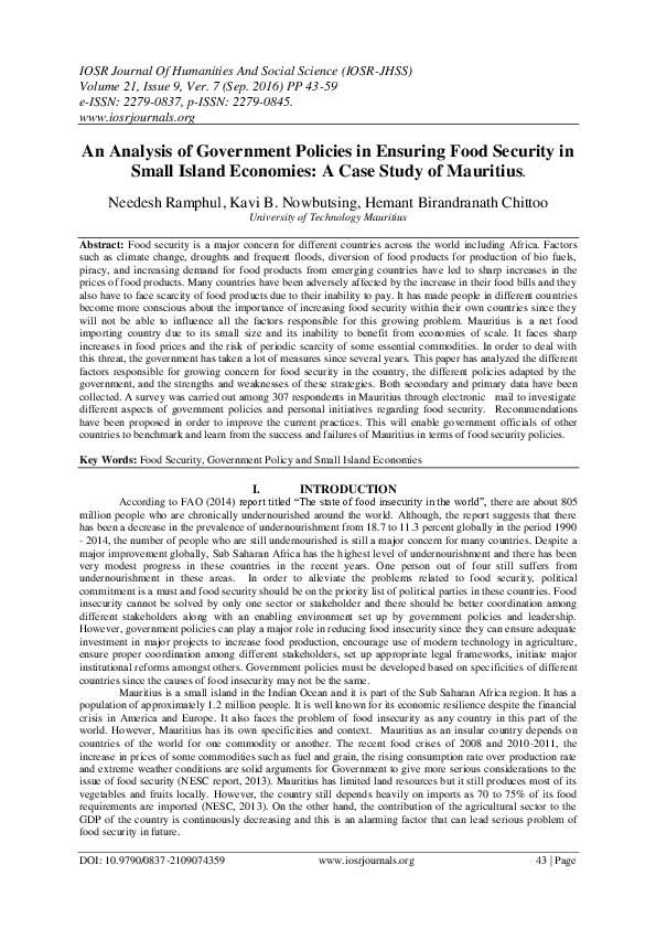 (PDF) An Analysis of Government Policies in Ensuring Food Security in ...