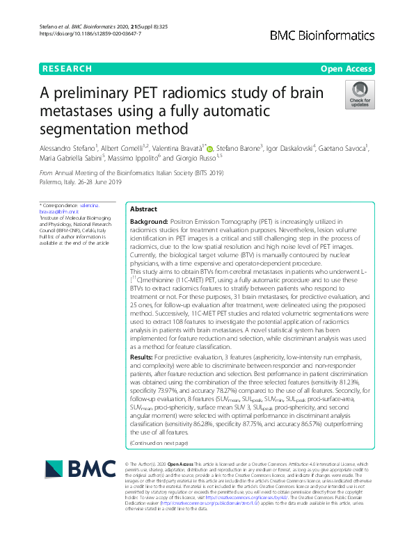 (PDF) A preliminary PET radiomics study of brain metastases using a ...