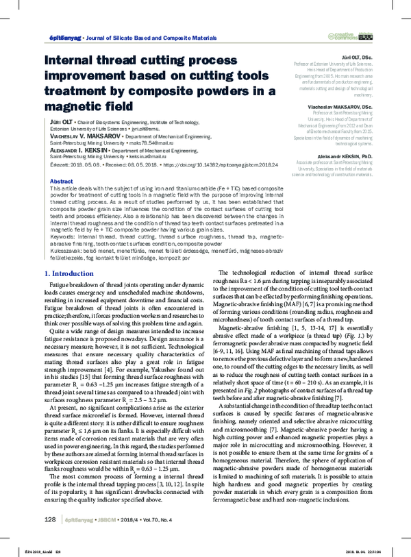 (PDF) Internal thread cutting process improvement based on cutting tools treatment by composite ...
