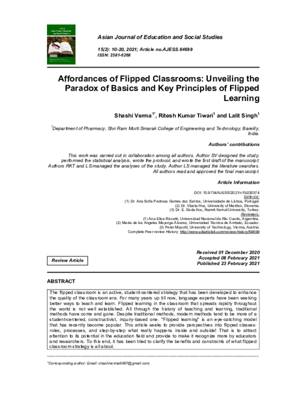 (PDF) Affordances of Flipped Classrooms: Unveiling the Paradox of ...