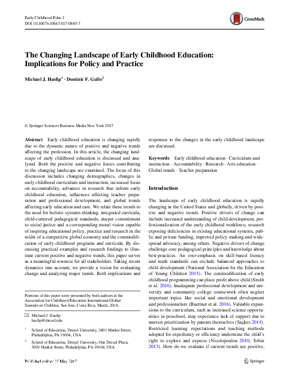 (PDF) The Changing Landscape of Early Childhood Education: Implications ...