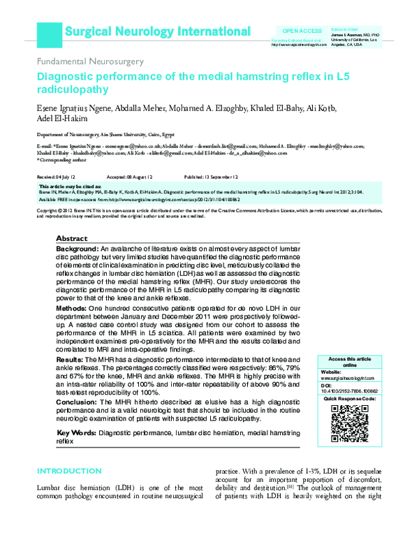 (PDF) Diagnostic performance of the medial hamstring reflex in L5 ...