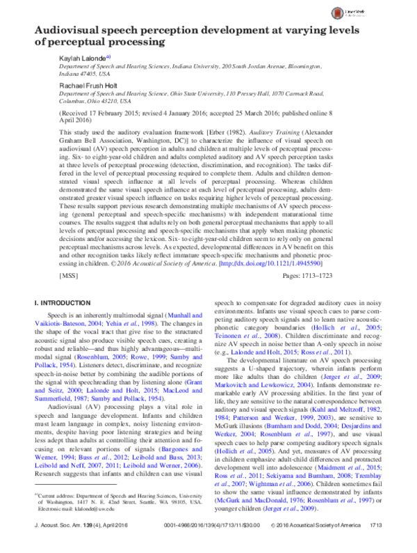 (PDF) Audiovisual speech perception development at varying levels of ...