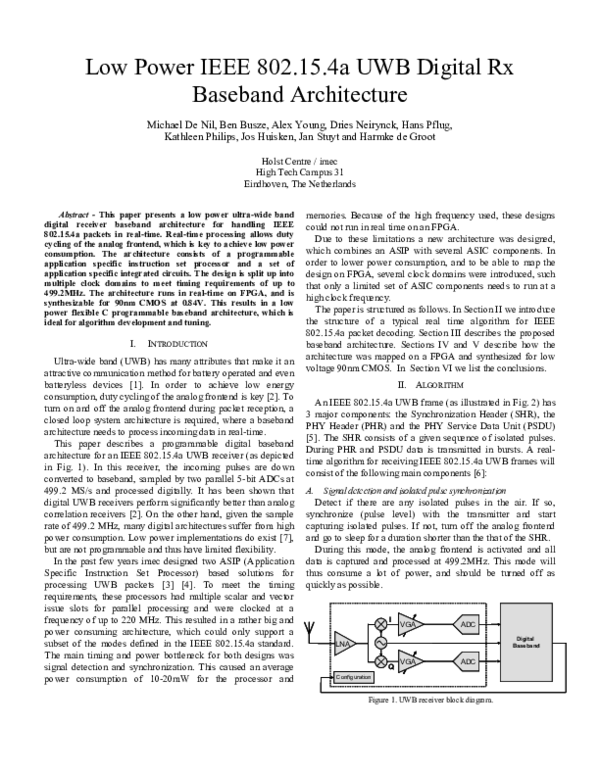 Pdf Low Power Ieee 802 15 4a Uwb Digital Rx Baseband Architecture