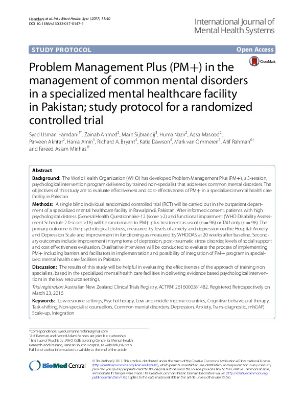 (PDF) Problem Management Plus (PM+) in the management of common mental ...