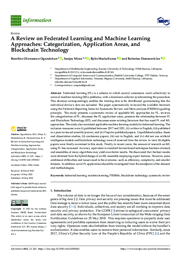 (PDF) Federated Learning and ML: Review and Applications