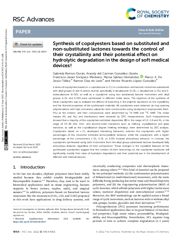 (PDF) Synthesis of copolyesters based on substituted and non ...