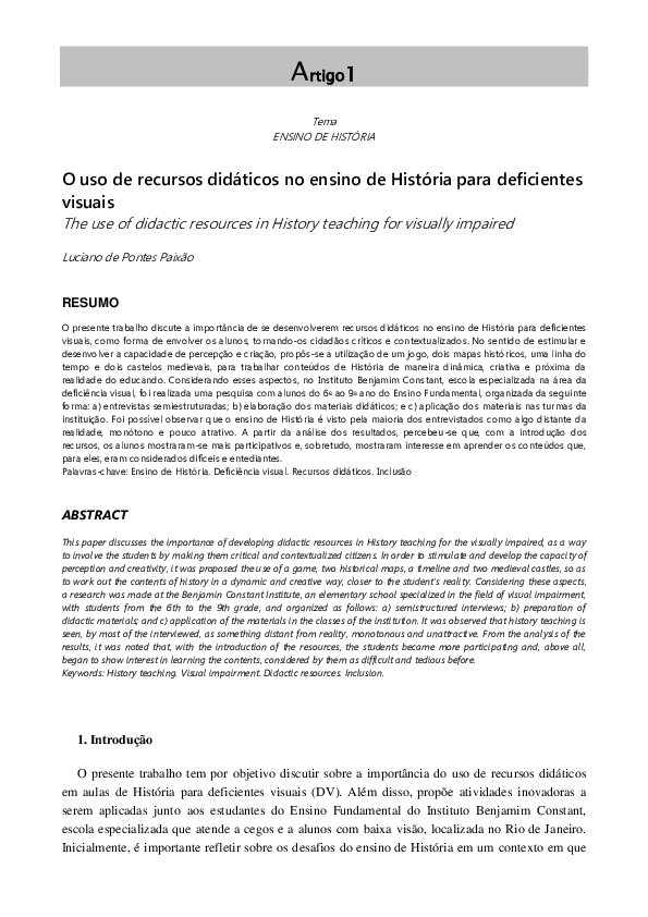 (PDF) O uso de recursos didáticos no ensino de História para ...