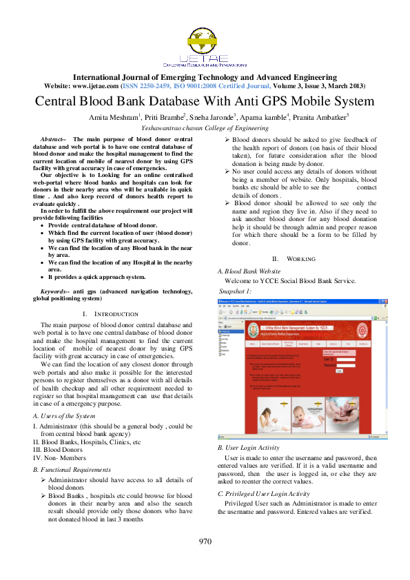(PDF) Central Blood Bank Database With Anti GPS Mobile System