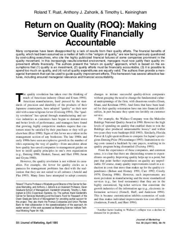 (PDF) Return on Quality (ROQ): Making Service Quality Financially ...