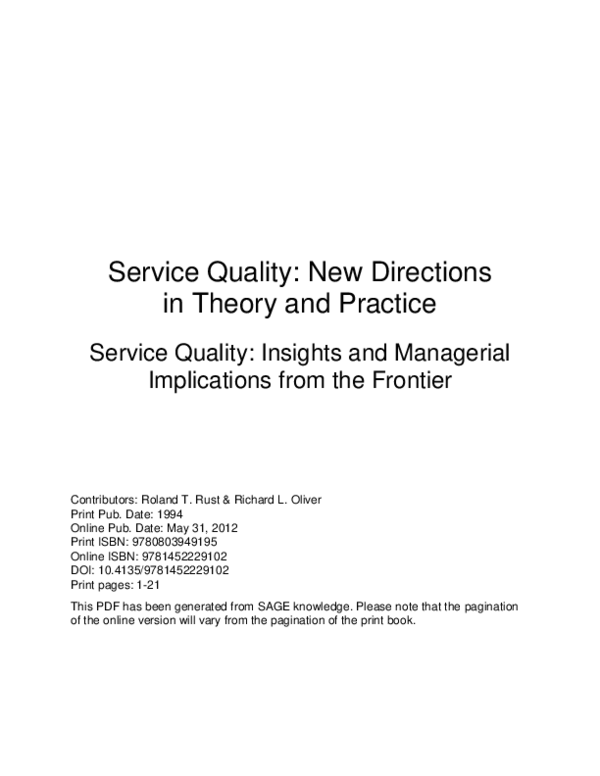 (PDF) Service quality: New directions in theory and practice