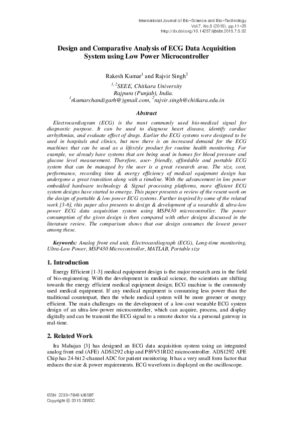 (PDF) Design and Comparative Analysis of ECG Data Acquisition System using Low Power ...