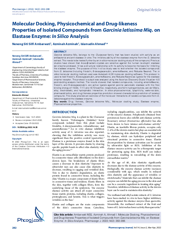 (PDF) Molecular Docking, Physicochemical and Drug-likeness Properties of Isolated Compounds from ...