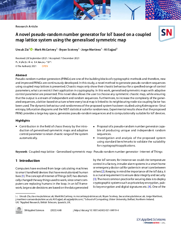 Pdf A Novel Pseudo Random Number Generator For Iot Based On A Coupled Map Lattice System Using
