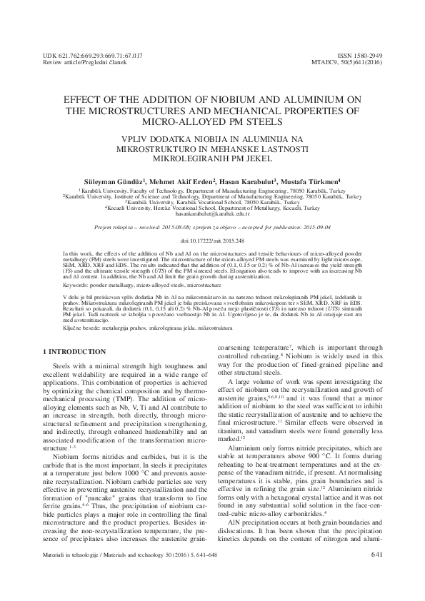 (PDF) Effect of the addition of niobium and aluminium on the microstructures and mechanical ...