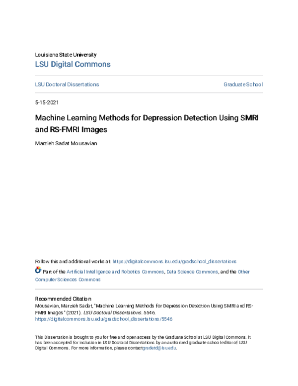 (PDF) Machine Learning Methods for Depression Detection Using SMRI and ...