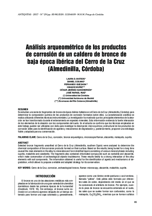 (PDF) Análisis arqueométrico de los productos de corrosión de un ...