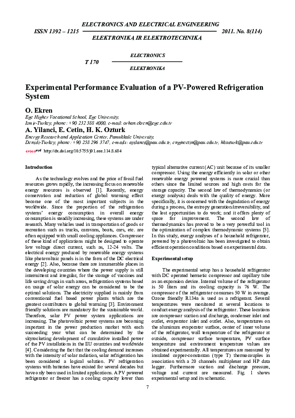 (PDF) Experimental Performance Evaluation of a PV-Powered Refrigeration System