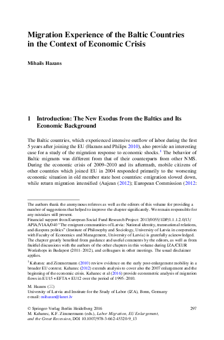 (PDF) Migration Experience of the Baltic Countries in the Context of Economic Crisis