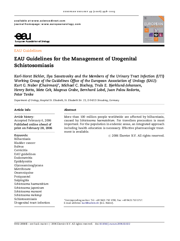 (PDF) EAU Guidelines for the Management of Urogenital Schistosomiasis