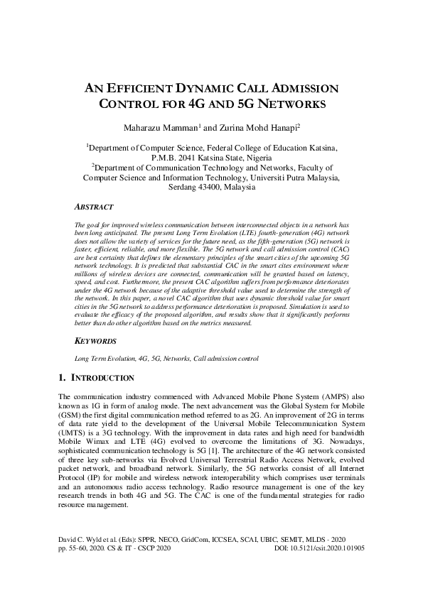 (PDF) An Efficient Dynamic Call Admission Control for 4G and 5G Networks