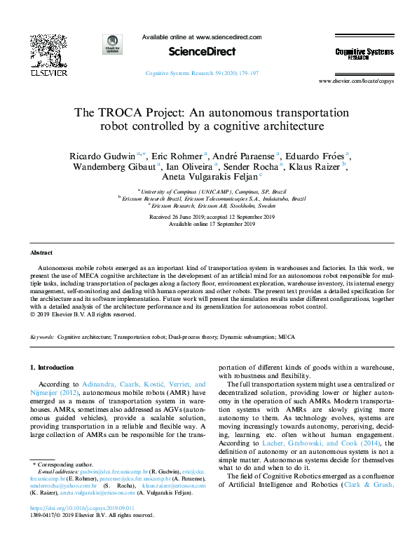(PDF) TROCA: Cognitive Control for Transport Robots