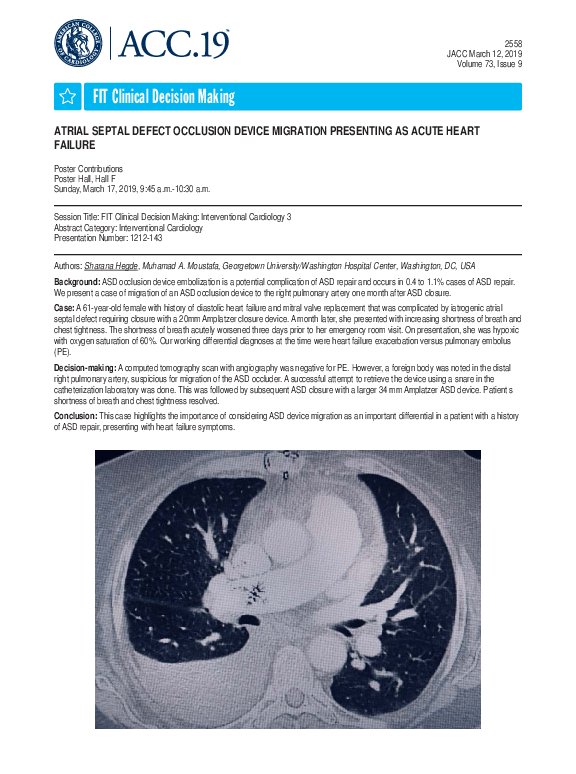 (PDF) Atrial Septal Defect Occlusion Device Migration Presenting as ...