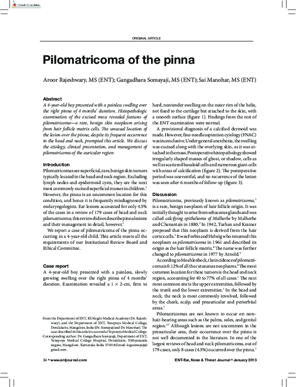 (PDF) Pilomatricoma of the Pinna
