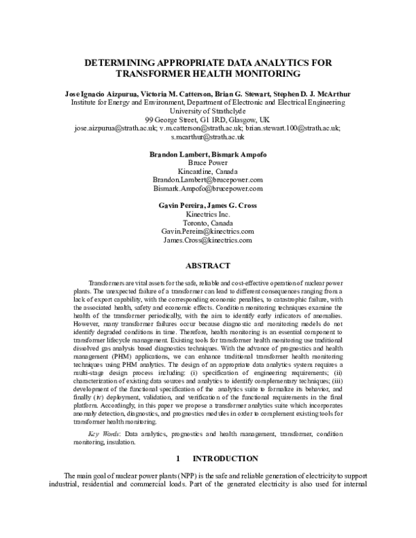 (PDF) Determining appropriate data analytics for transformer health ...