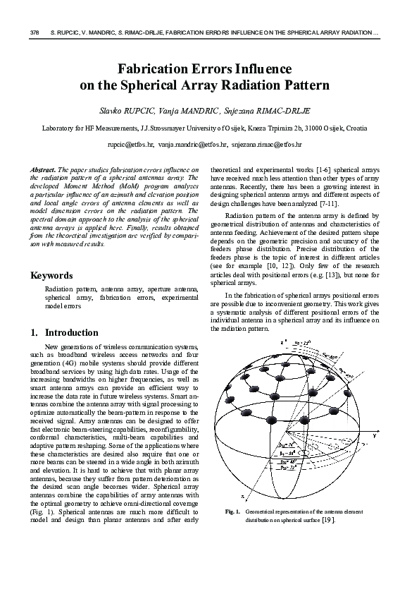 (PDF) Fabrication errors influence on the spherical array radiation pattern