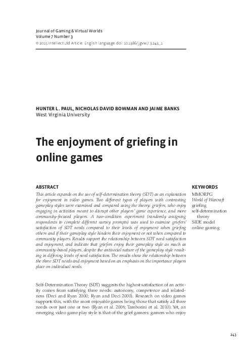 The enjoyment of griefing in online games