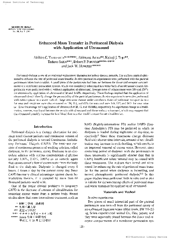 (PDF) Enhanced Mass Transfer in Peritoneal Dialysis with Application of ...
