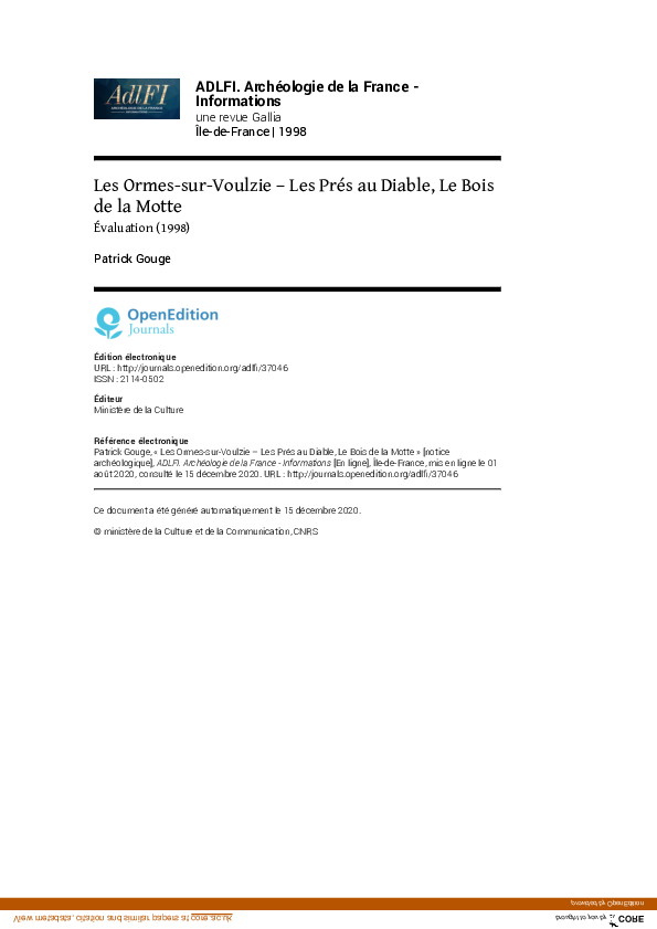 (PDF) Les Ormes-sur-Voulzie – Les Prés au Diable, Le Bois de la Motte