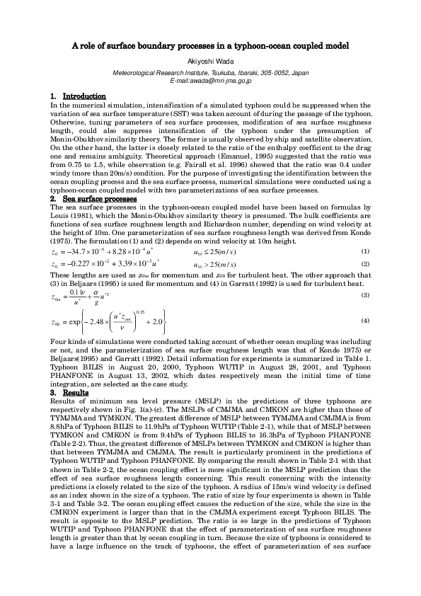 (PDF) A role of surface boundary processes in a typhoon-ocean coupled ...