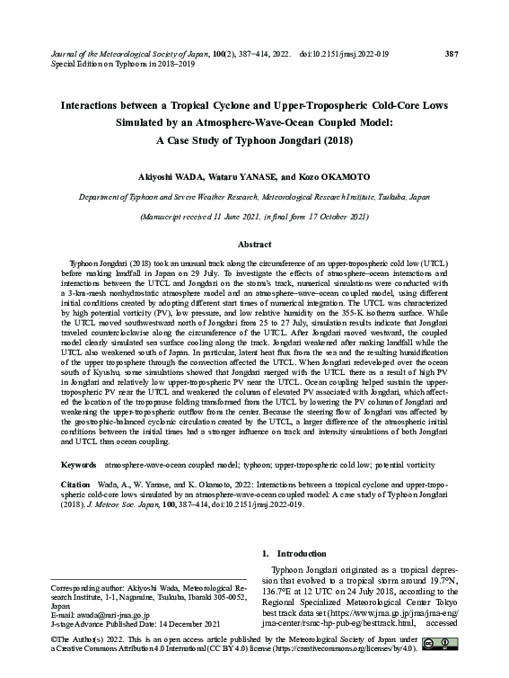 (PDF) Interactions between a Tropical Cyclone and Upper-Tropospheric ...