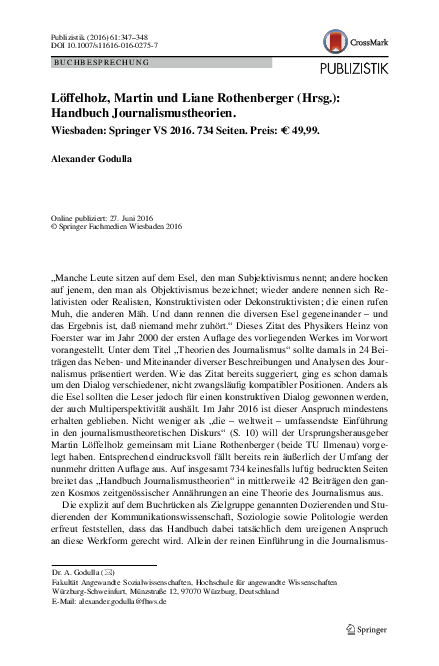 (PDF) Löffelholz, Martin und Liane Rothenberger (Hrsg.): Handbuch ...