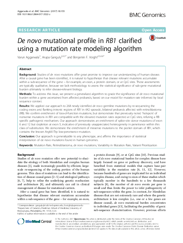 (PDF) De novo mutational profile in RB1 clarified using a mutation rate ...