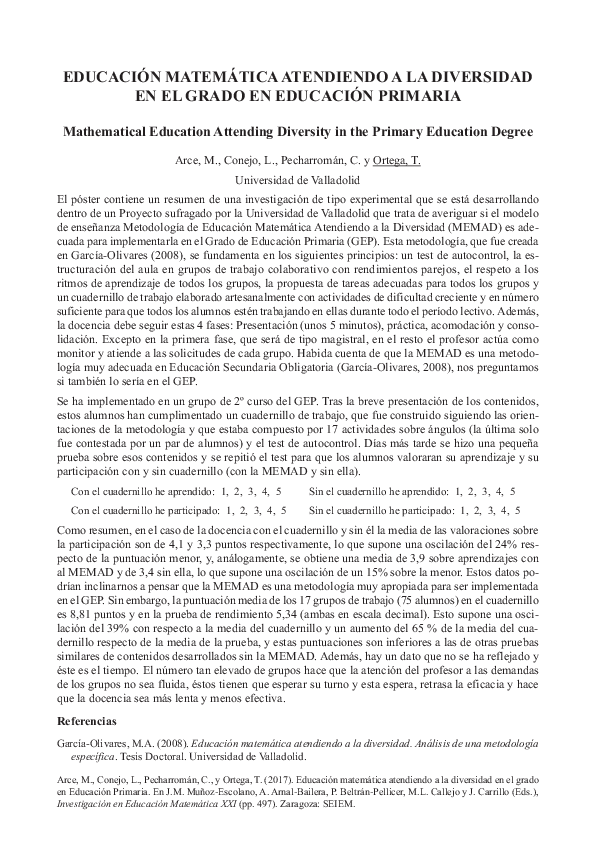 (PDF) Educación matemática atendiendo a la diversidad en el grado en ...