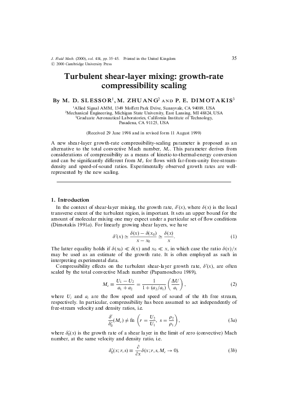 (PDF) Turbulent shear-layer mixing: growth-rate compressibility scaling