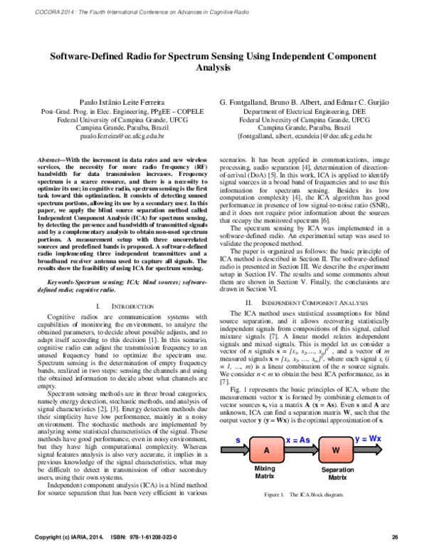 (PDF) Software-Defined Radio for Spectrum Sensing Using Independent Component Analysis