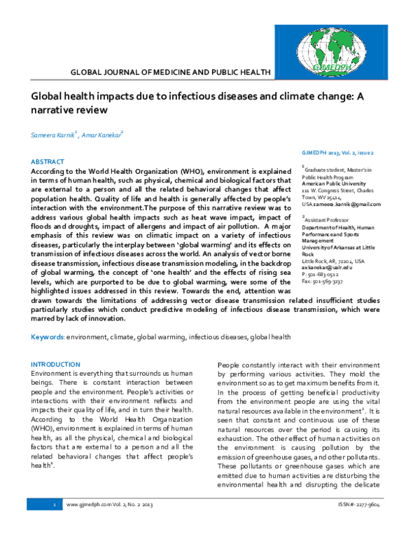 (PDF) Infectious Diseases and Climate Change Impacts