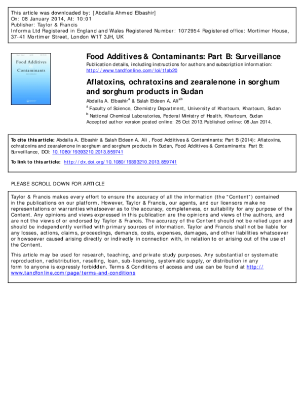 (PDF) Food Additives & Contaminants: Part B: Surveillance