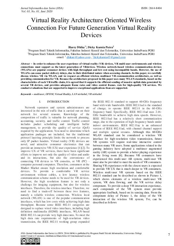 (PDF) Virtual Reality Architecture Oriented Wireless Connection For Future Generation Virtual ...