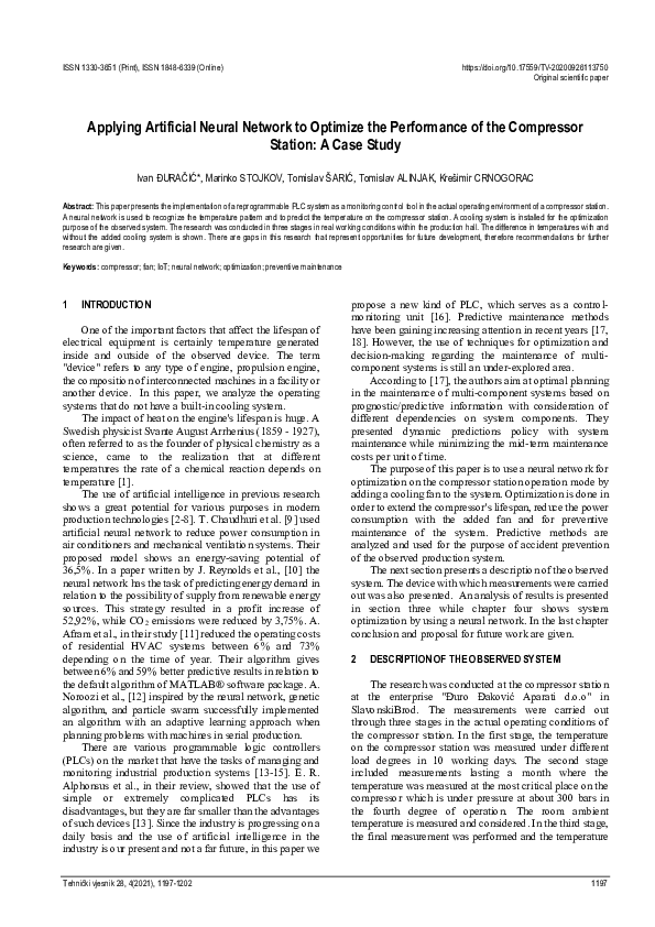 (PDF) Applying Artificial Neural Network to Optimize the Performance of the Compressor Station ...